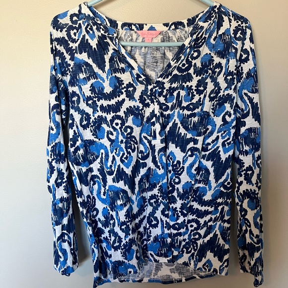 Lilly Pulitzer | Tops | Lilly Pulitzer Blouse Blue Pattern Flamingo ...
